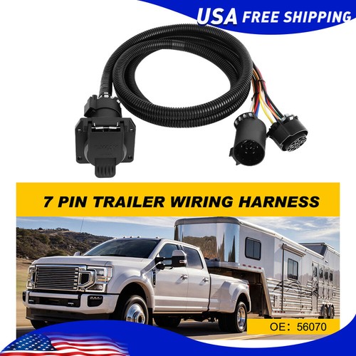 7 Way RV Trailer Plug Wire Connector Extension 7' Cord 7 Pin Inline ...