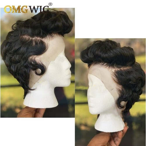 Short Pixie 13x6x1 T Part Remy Human Wavy Pre Plucked Side Part Lace ...