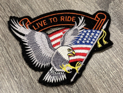 Live To Ride Patch Vtg Iron On 5” Motorcycle Biker Vest USED US Flag ...