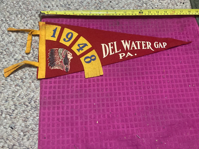 VTG 1948 DELAWARE WATER GAP PA Pennant Native American INDIAN HEADDRESS ...
