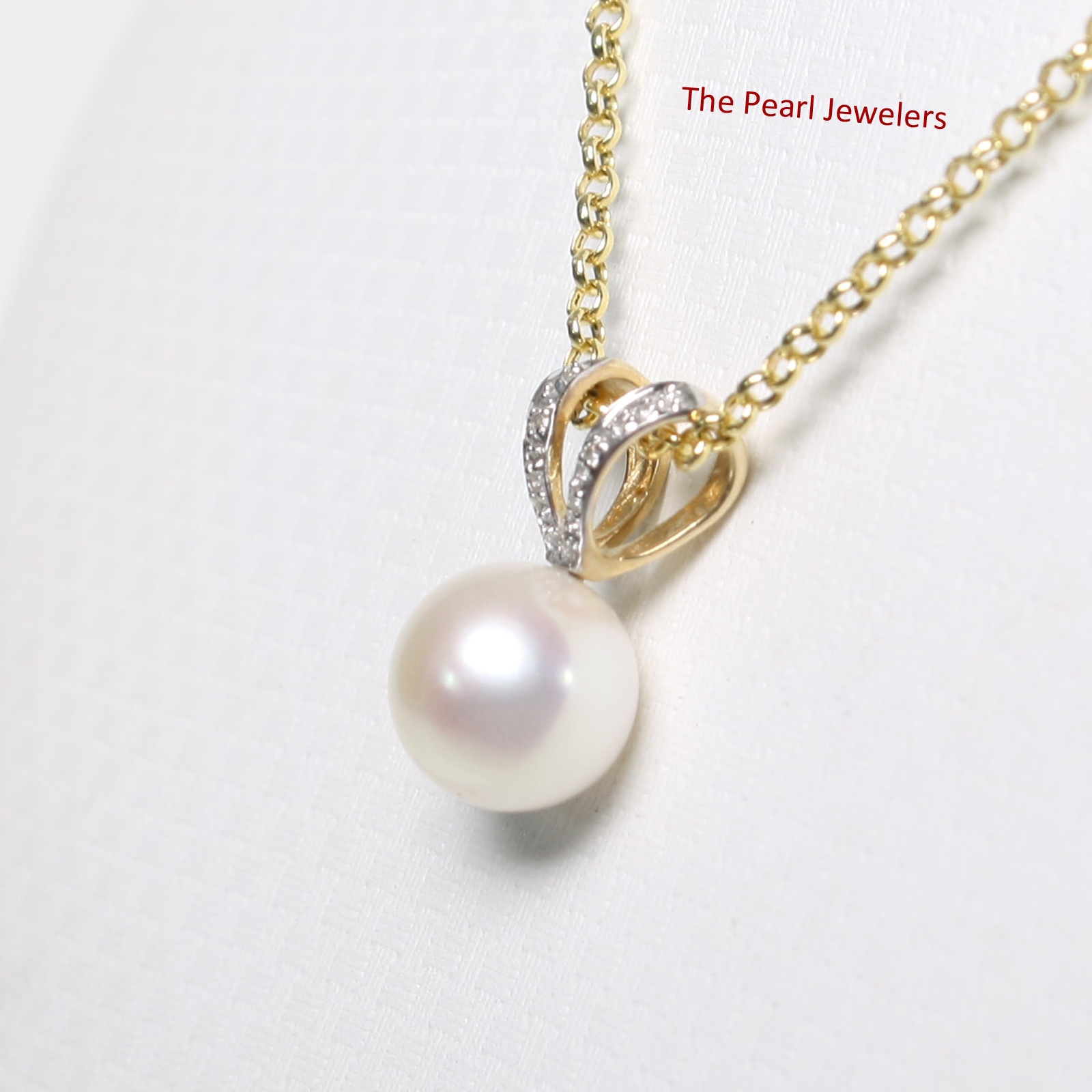 White Pearl Pendant with 6 Diamonds – 14k Yellow Gold Rabbit-Ear Bail ...