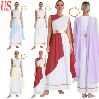 Womens Ancient Greek Toga Costume Grecian Princess Dresses God Outfits ...