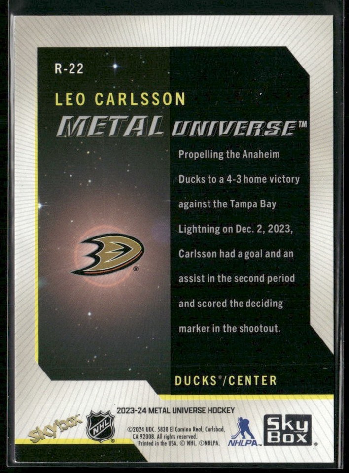 2023-24 Skybox Metal Universe - 2008-09 Rookie Retros Leo Carlsson #R ...