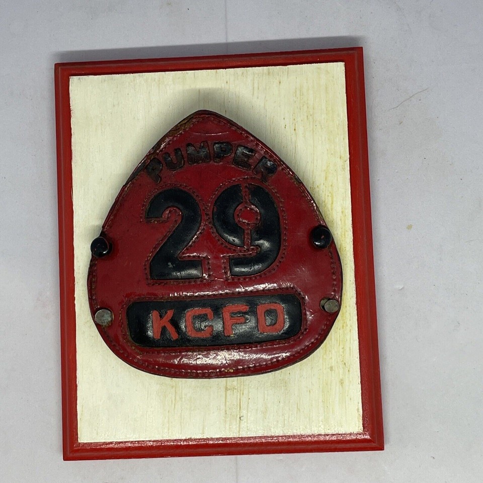 Vintage Kansas City MO Fire Dept #29 Leather Helmet Badge Mounted for ...