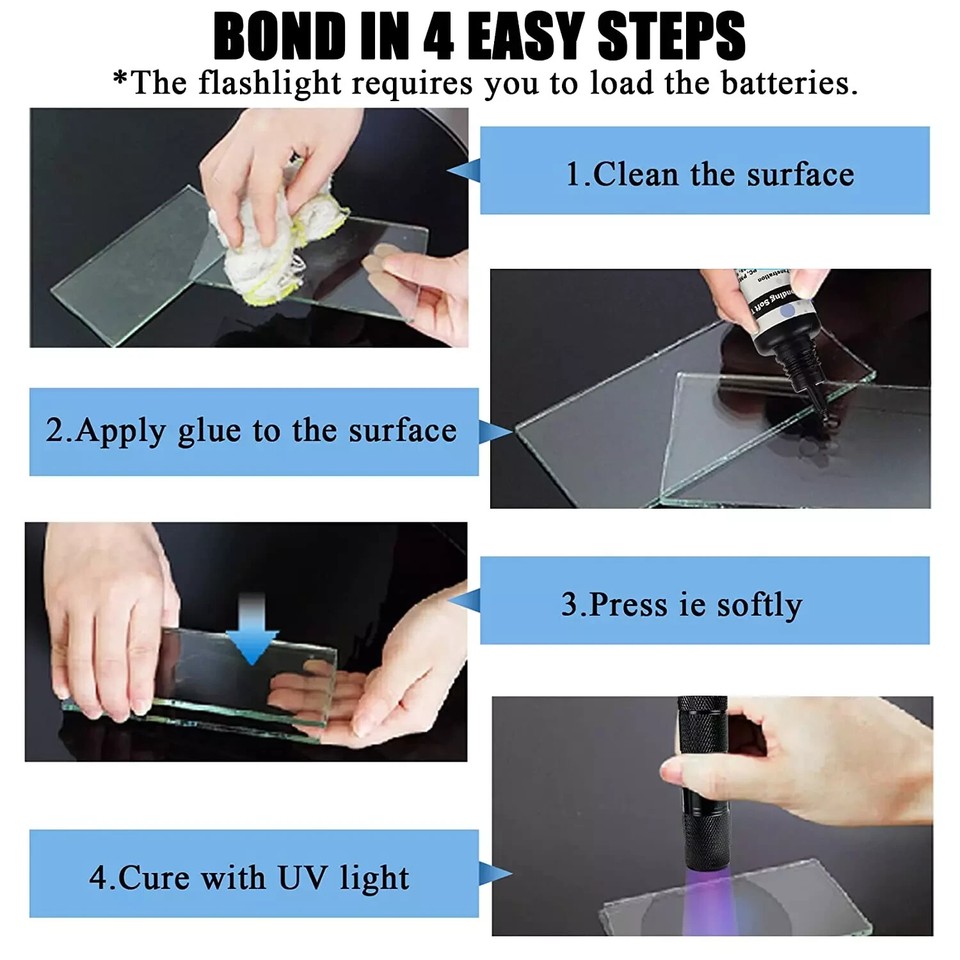 EDSRDXS UV Bonding & Welding Glue Kit UV Super Bonding Soft & Hard Glue ...
