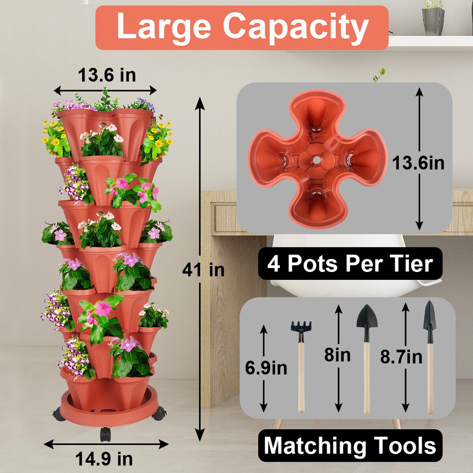 7 Tier Vertical Garden Tower Stackable Planter Herb Flower Veg Pots ...
