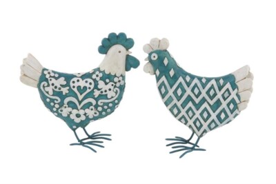Rooster Sculpture Set of 2 Polyresin Teal Rooster Statue Figurine Decor ...
