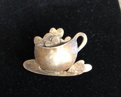 Vintage Signed FAR FETCHED Sterling Silver 925 BROOCH PIN Coffee Cup ...