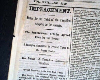 IMPEACHMENT TRIAL President Andrew Johnson Reconstruction Era 1868 NYC ...