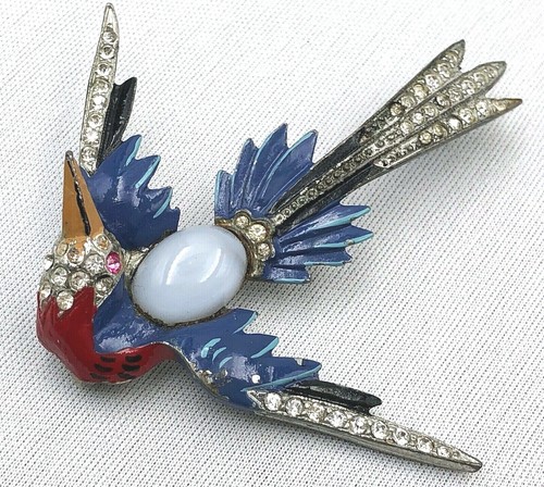 Colorful Jeweled Phoenix Bird Pin*1930 Pot Metal*Enamel*Moonstone ...