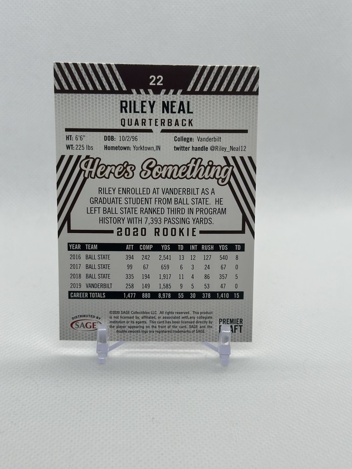 2020 SAGE HIT Football #22 Riley Neal | eBay