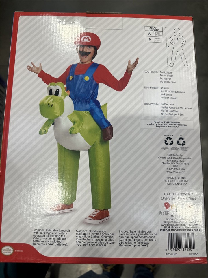 Kids Disguise Super Mario Bros. Mario Riding Yoshi Inflatable Costume ...