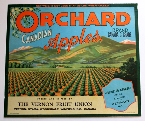 Original ORCHARD apple crate label Oyama Winfield Vernon British ...
