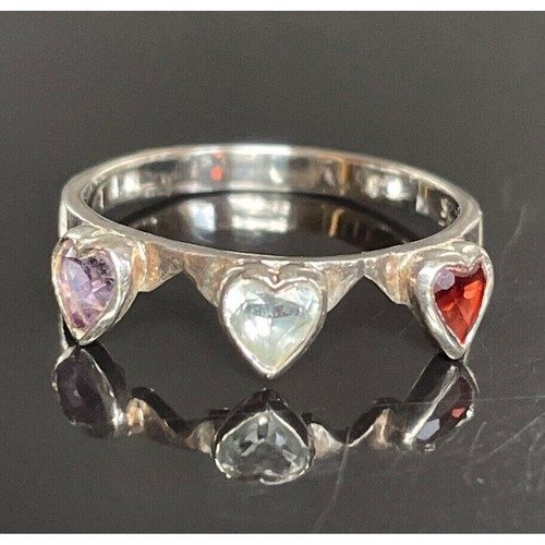 925 STERLING SILVER AND GEMSTONES 3 HEARTS RING SIZE 8 SKY | eBay