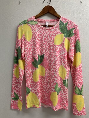 WHIMSY ROSE WOMENS SHIRT S PINK YELLOW LEMONS TEE-LONG SLEEVE TRAVEL ...