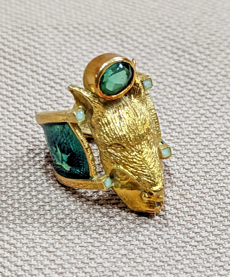 Designer Jaclyn Davidson 18K gold Ring, Emerald, Green Enamel Man with ...
