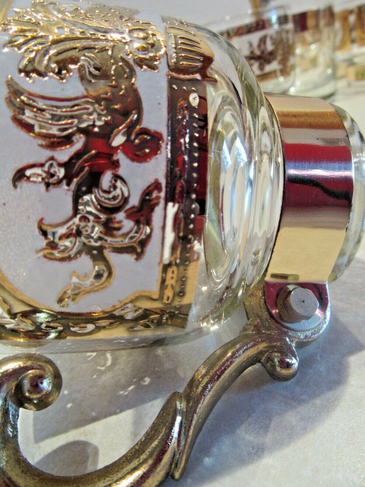 Hollywood Regency Gold Glass Martini Pitcher and Nine (9) Handled ...