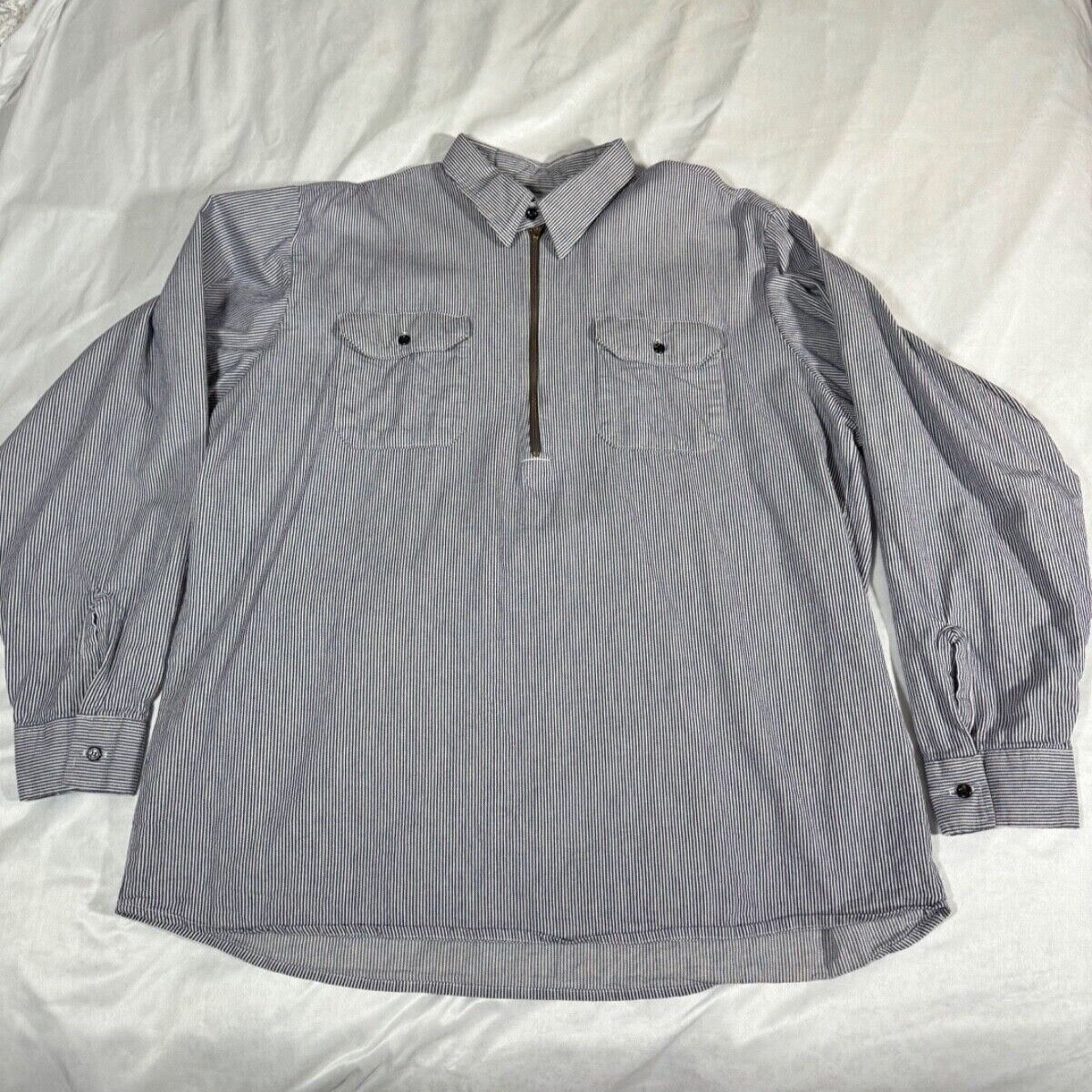 Vintage Key Shirt Blue Hickory Stripe Logger Pockets 1/2 Zip Up Mens ...