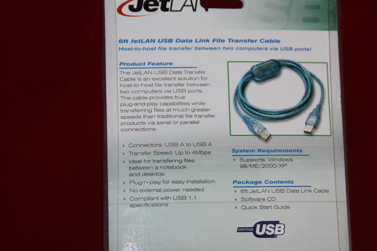 Cables To Go JetLan 6 ft. USB Data Link Cable. USB-A to USB-A (Model ...