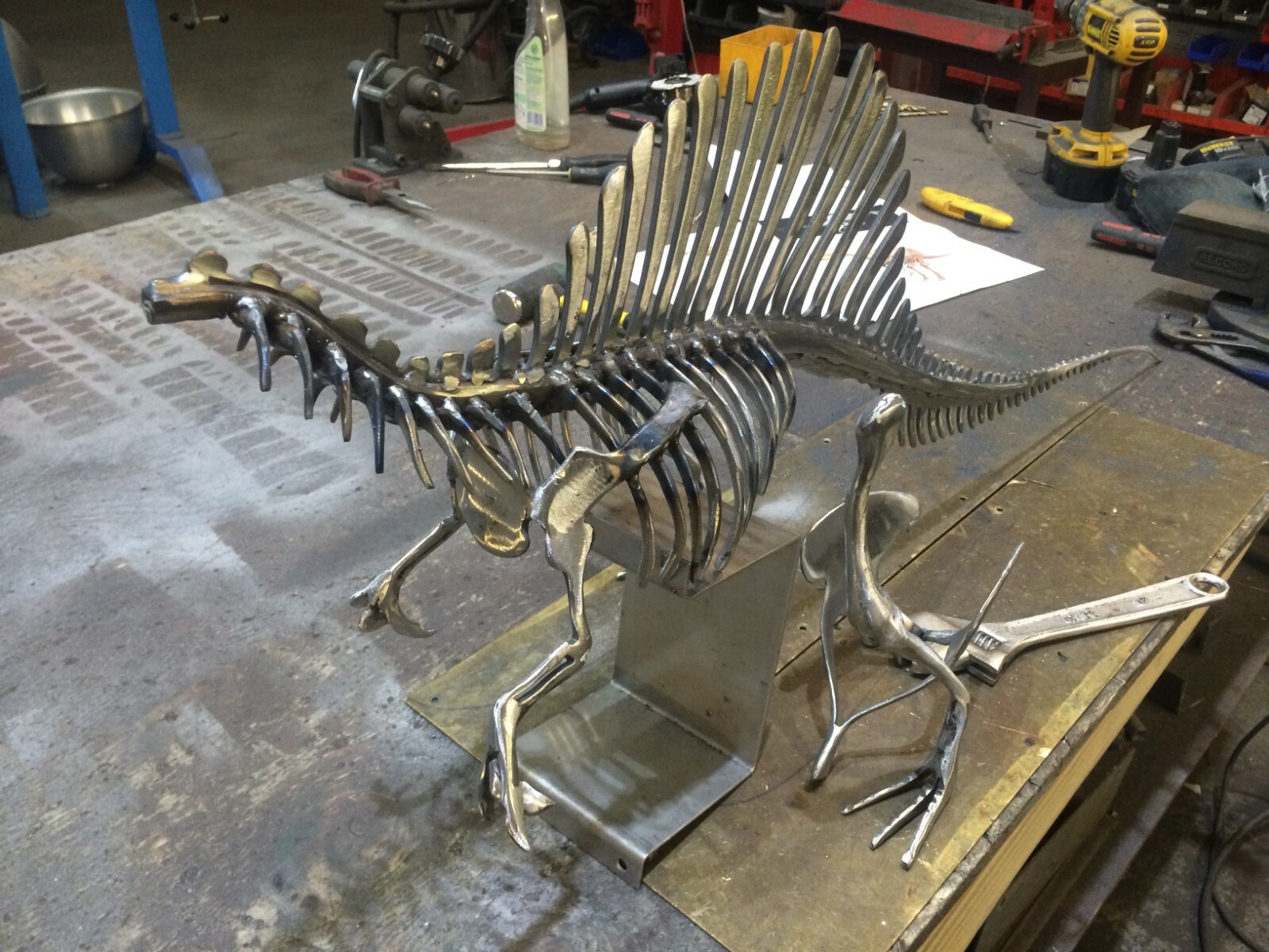 Handmade Welded Steel Dinosaur Skeleton Sculpture / Spinosaurus | eBay UK