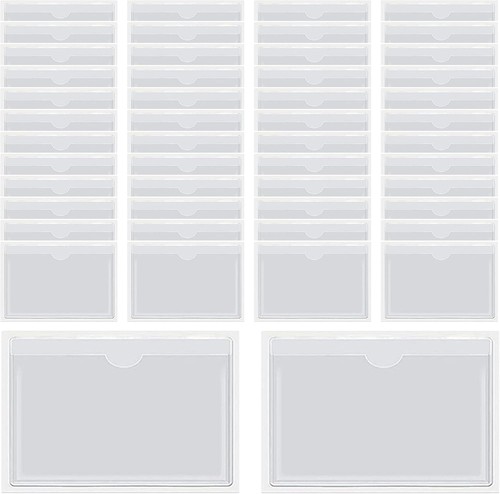 50Pcs Self-Adhesive Index Card Pockets,Clear Label,Shelf Tag,Top Open ...