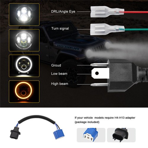 2x 7"Inch Round LED Headlights Hi/Low Beam Halo DRL For VW Beetle 1950 ...