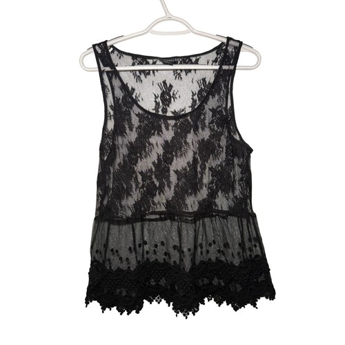 Womens Black Lace Sheer Mesh Overlay Tank Top XL Whimsigoth Gothic ...