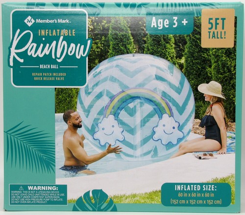 Member's Mark 5' Inflatable Rainbow Beach Ball 5 FT Pool Party Fun w ...
