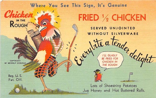CHICKEN IN THE ROUGH LINEN ADV PC, ROOSTER GOLFING IMAGE, c. 1940's | eBay