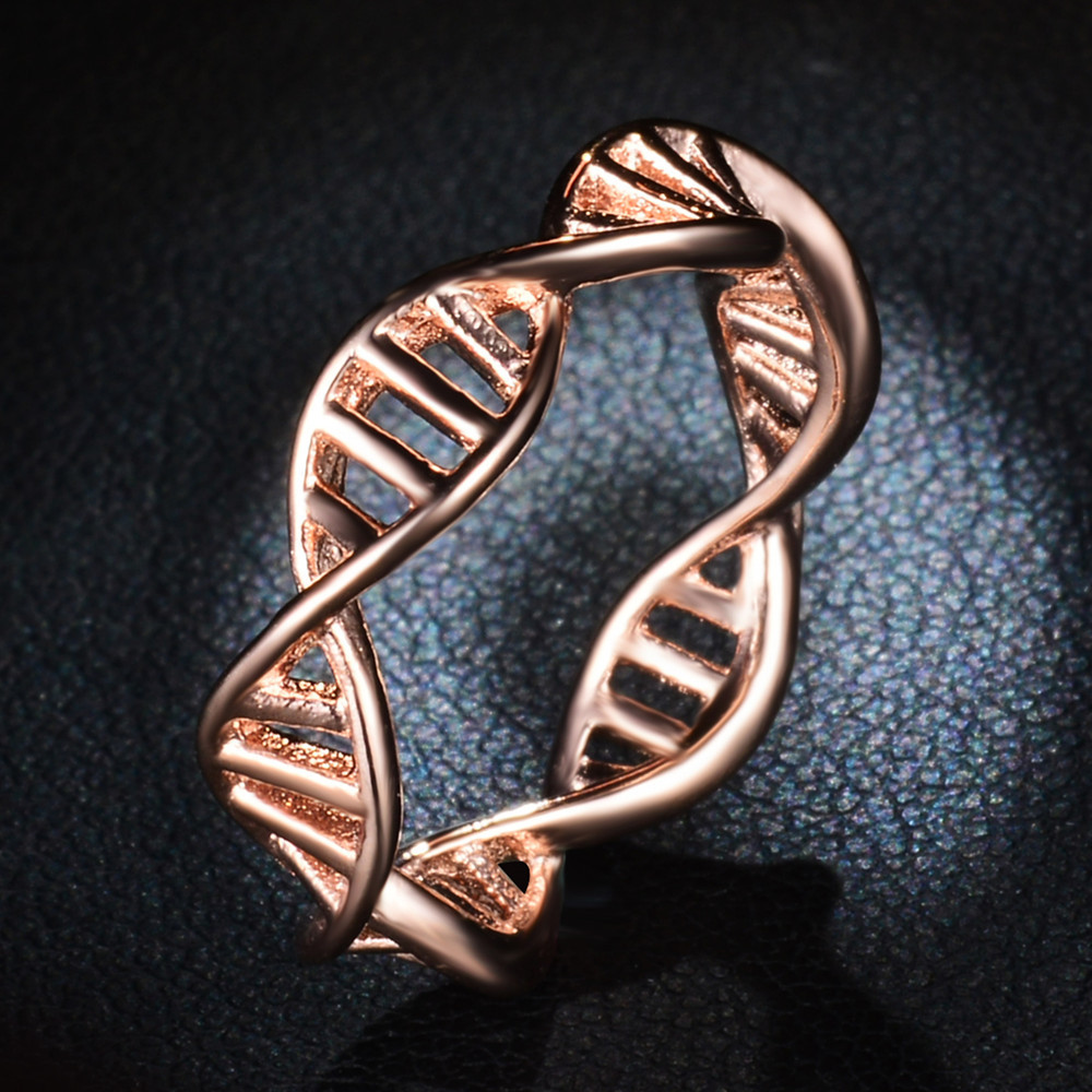 Silver/Rose Gold Plated DNA Double Helix Symbol Molecule Ring Spiral ...