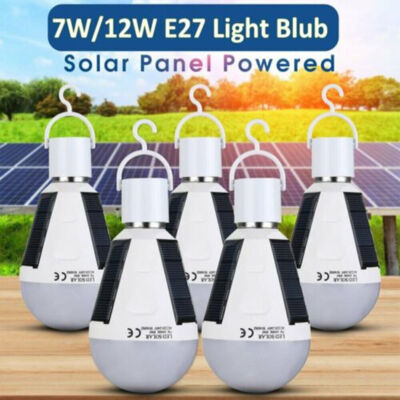 Portable E27 Solar Panel Powered LED Bulb Light Outdoor Garden Camping ...