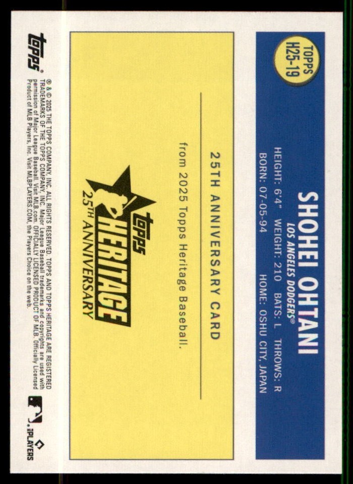 2025 Topps Heritage Shohei Ohtani #H25-19 25th Anniversary | eBay