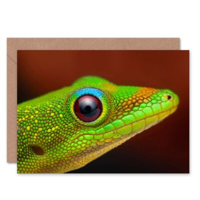 Cool Green Lizard Eyes Head Blank Greeting Card With Envelope | eBay ...