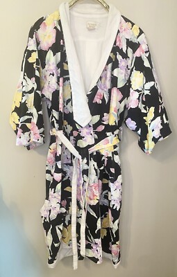 Vintage Victoria's Secret Long Robe Terry Cloth Lined Floral One Size ...
