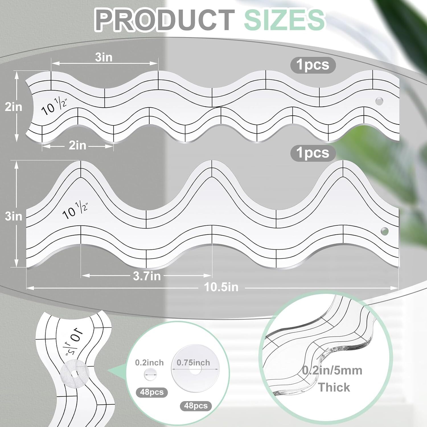 Kigley 2 Pcs Wave Edge Waves Ruler Acrylic Quilt Rulers for Quilting 0. ...