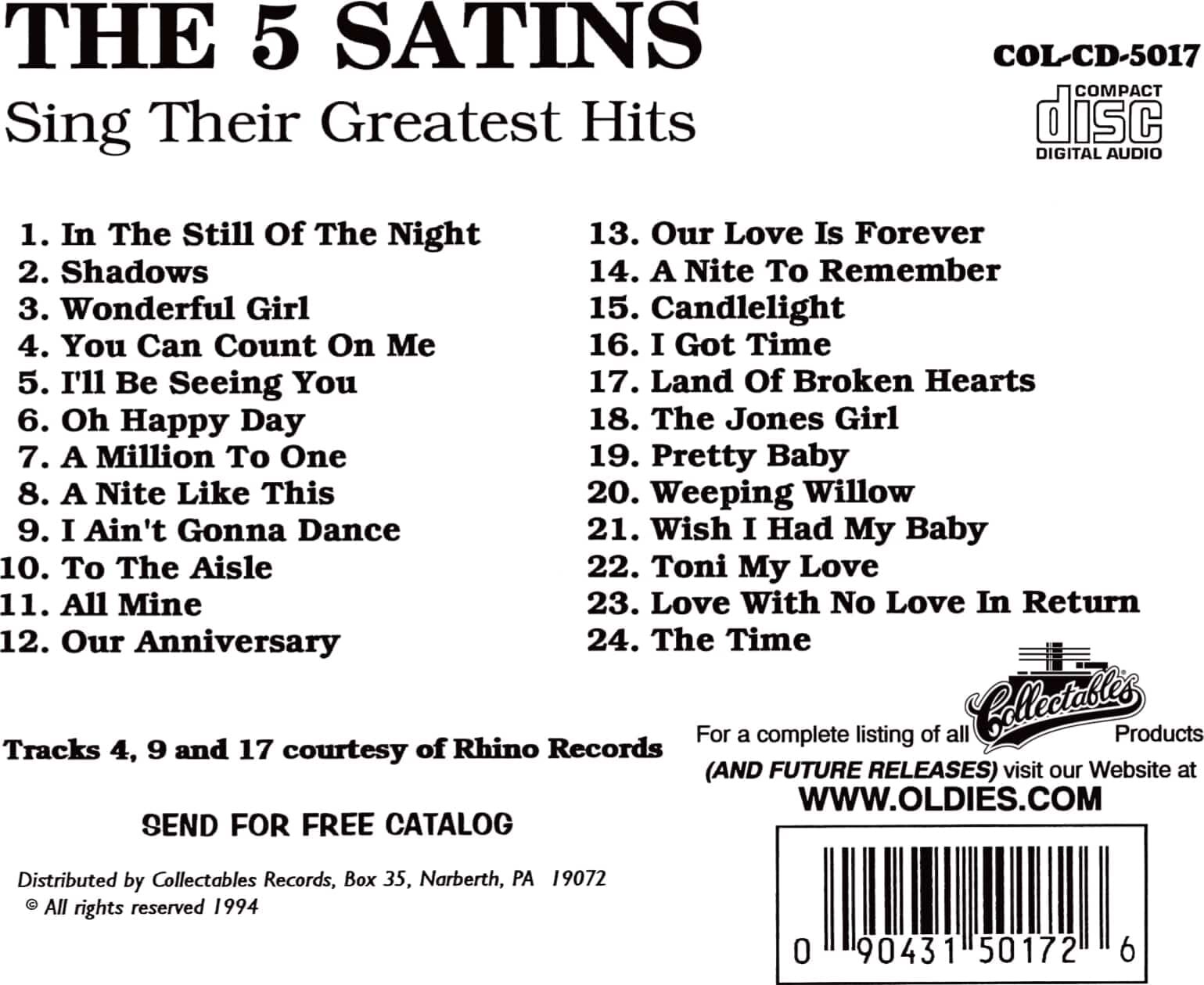 Five Satins Sing Their Greatest Hits 90431501726 | eBay