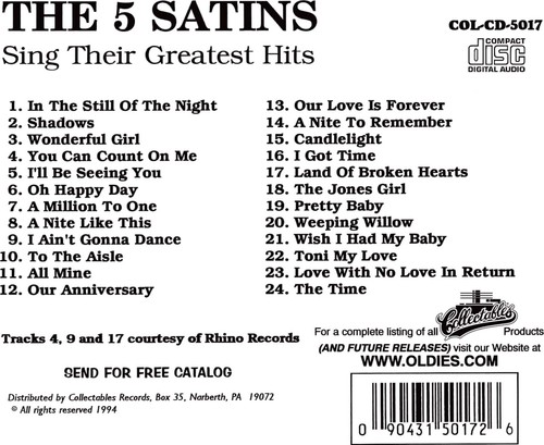 Five Satins Sing Their Greatest Hits 90431501726 | eBay