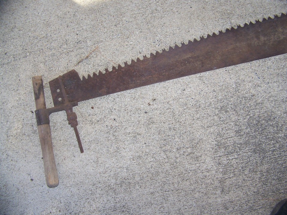 Antique 2 Man Crosscut Logging Saw, Vtg. Log Cutting Tool 60” Blade ...