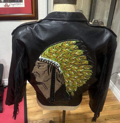 Vintage Jeff Hamilton Indian Head All Leather Biker Bomber Jacket Adult ...