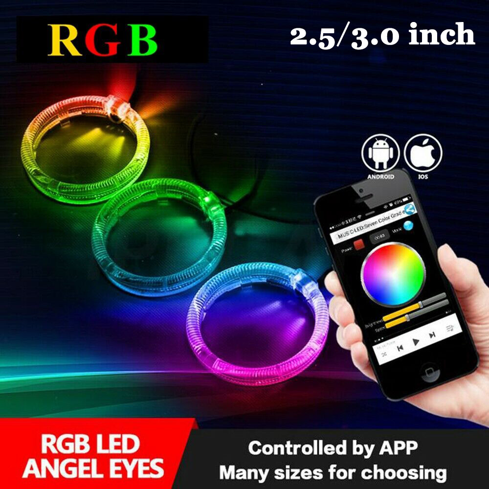 80MM 95MM RGB LED Angel Eyes Halo Ring DRL Headlight fit Projector Len ...