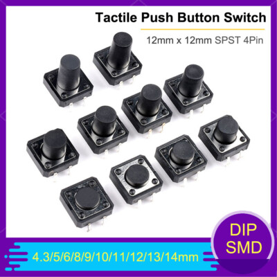 12mm x 12mm Momentary Tactile Push Button Switch PCB Mounted SPST 4Pin ...