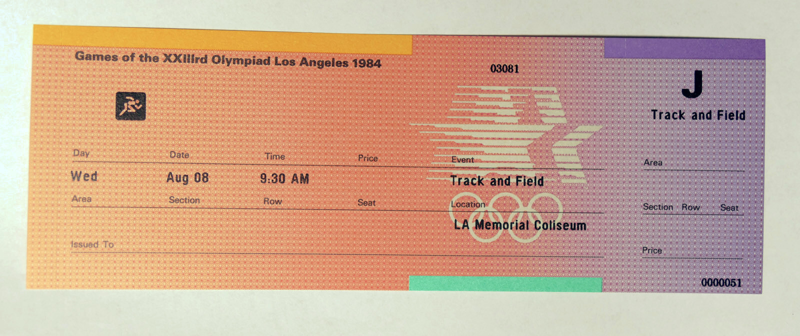 1984 Los Angeles Olympics TRACK & FIELD Aug 8 ticket - Unused with stub ...