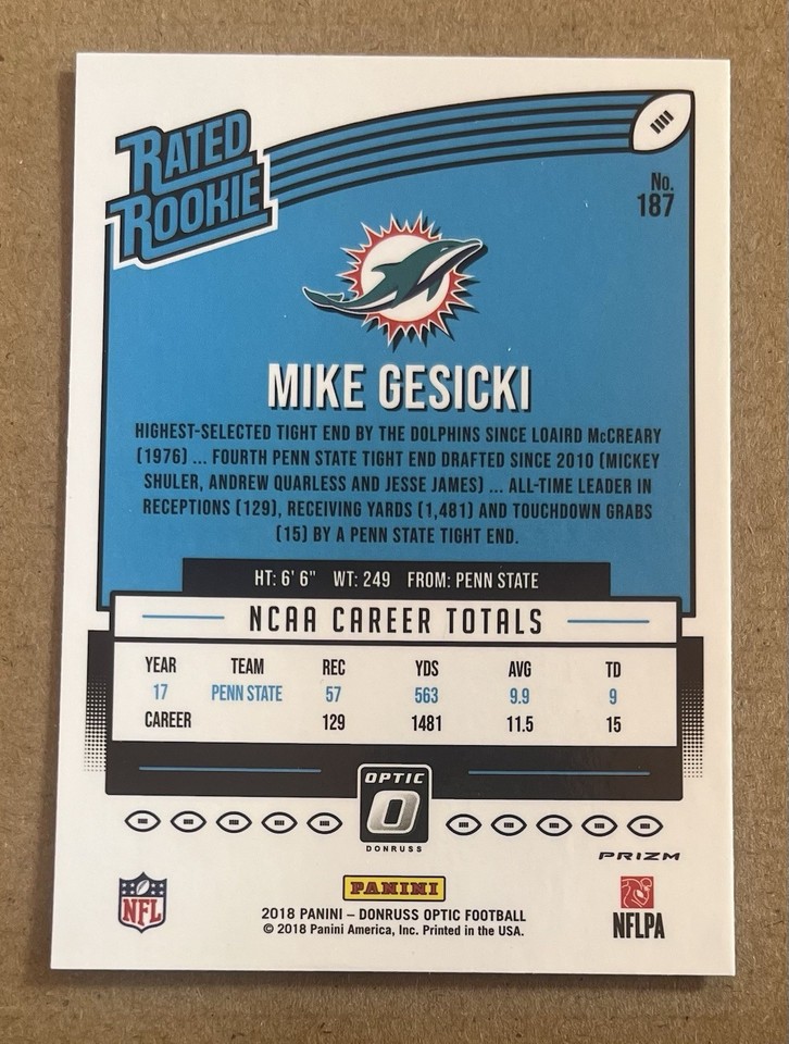 Mike Gesicki 2018 Optic Football Orange Rated Rookie Card Number 187 | eBay