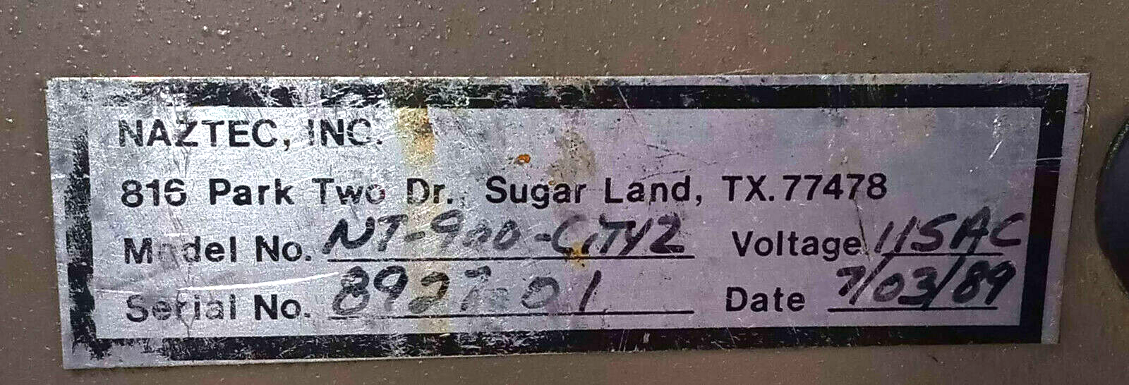 1 USED NAZTEC NT-900-CITY2 SERIES 900 NEMA TRAFFIC CONTROLLER ***MAKE ...