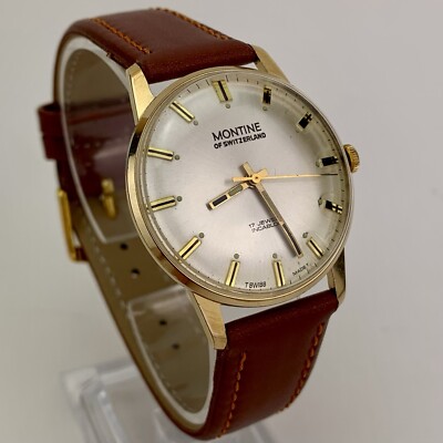 Vintage Montine Switzerland Mens Watch 1965 17J Gold Filled New Crystal ...
