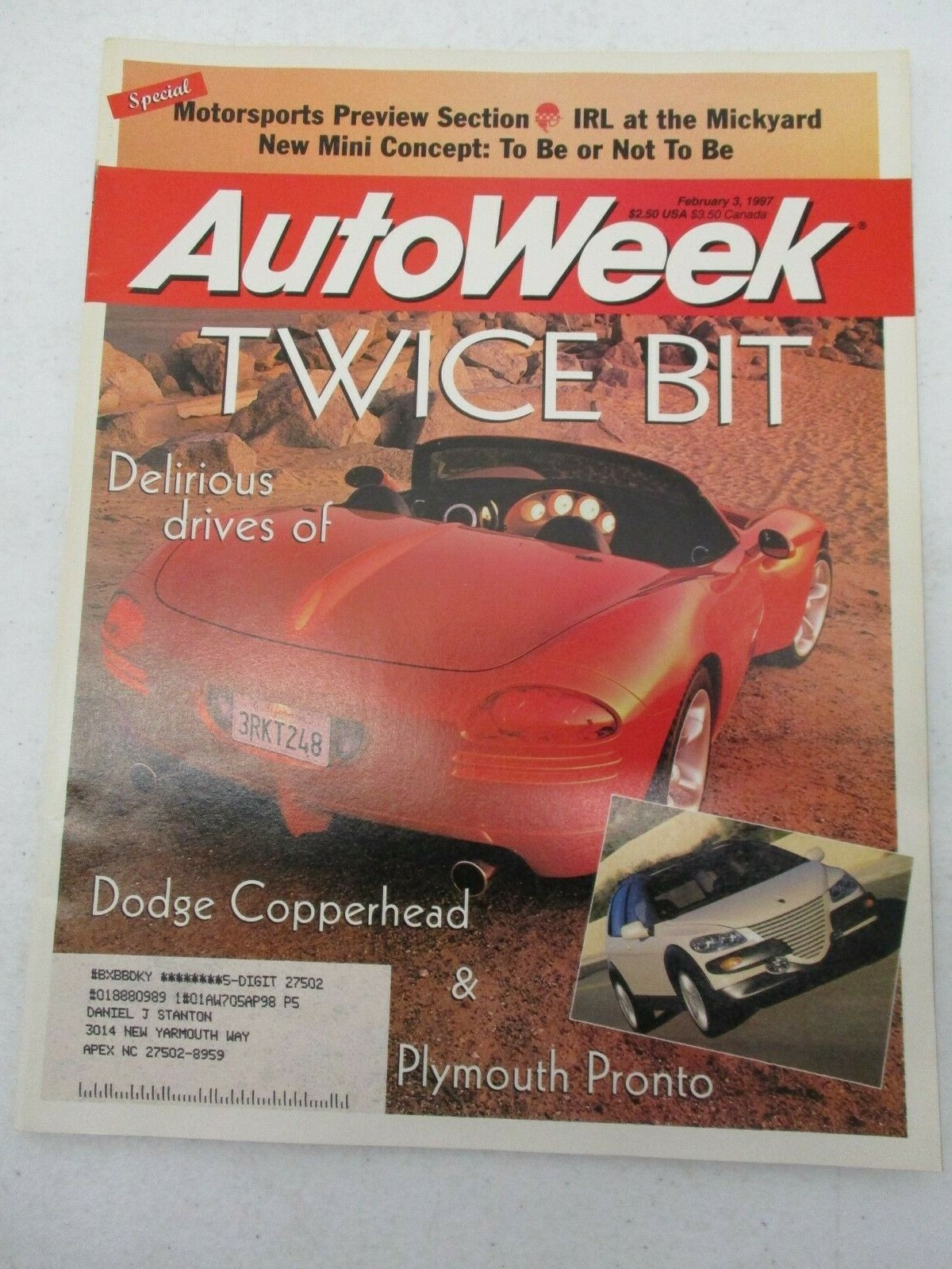 AUTO WEEK MAGAZINE FEBRUARY 3, 1997 DODGE COPPERHEAD PLYMOUTH PRONTO ...