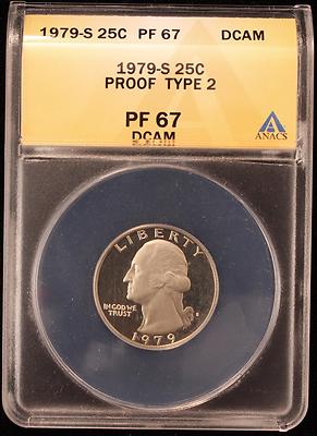 1979-S WASHINGTON PROOF QUARTER ANACS PF67DCAM DEEP CAMEO TYPE 2 US ...