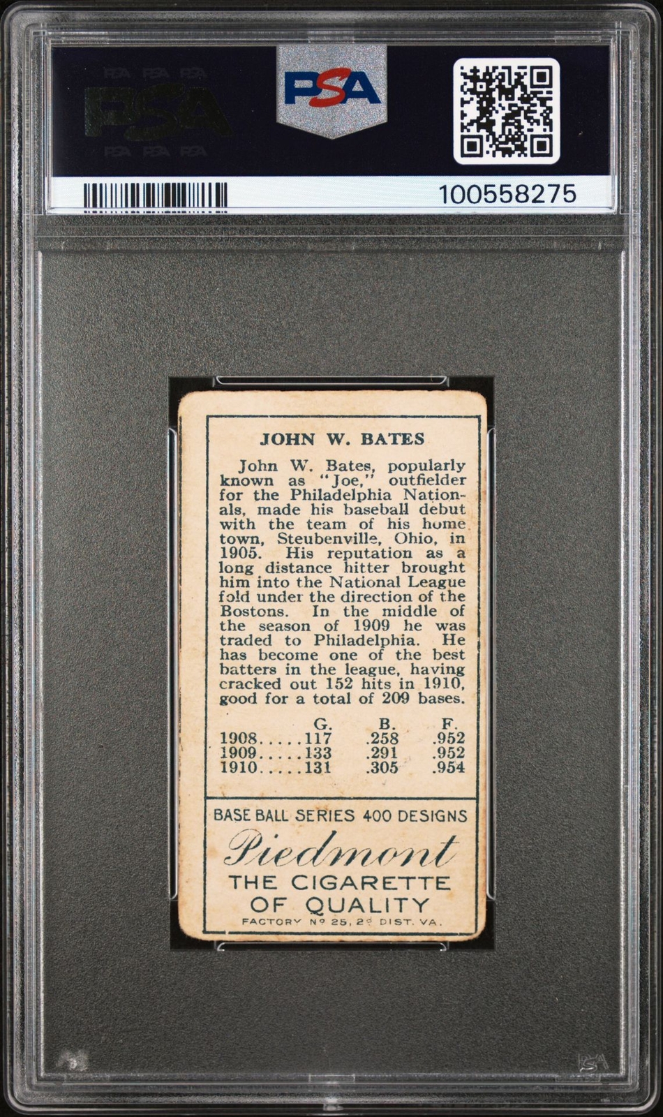 1911 Gold Border T205 Tobacco Card John W. Bates 100558275 Baseball PSA ...