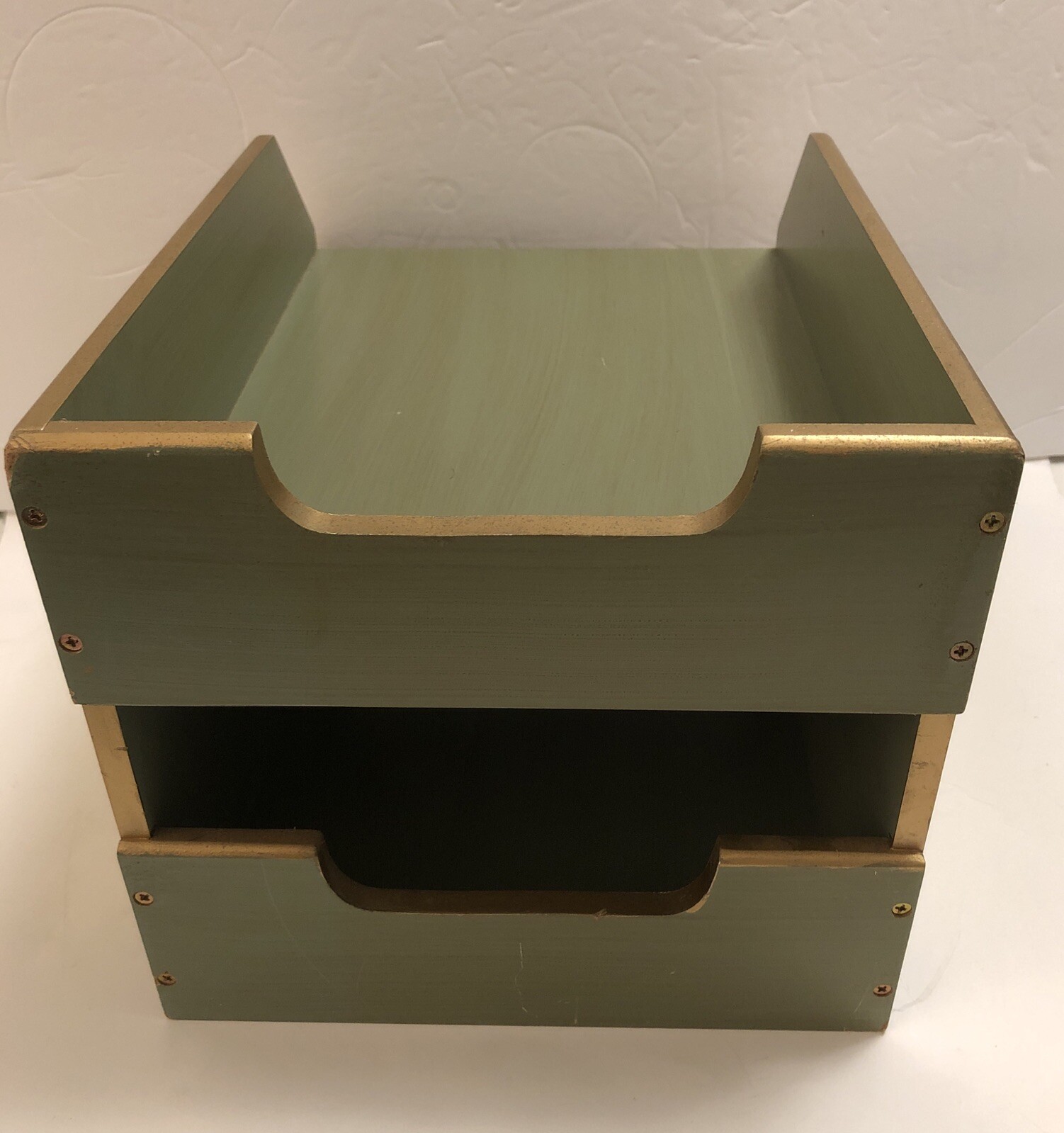 French Country Cottage Hand PaintedTwo-Tiered Wood Desk Tray Paper ...