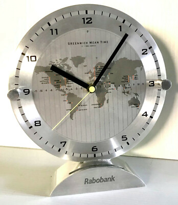 Rabobank Silver Matt Finish Desk Clock with World Map Graphic | eBay